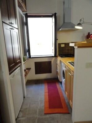 Apartamento, 1 quarto | Cozinha privada | Um frigorífico, uma placa de cozinha, uma máquina de café expresso 