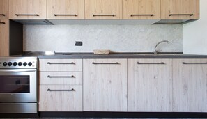 Apartamento, 1 quarto | Cozinha privada | Um frigorífico/congelador grande, um micro-ondas, um forno 