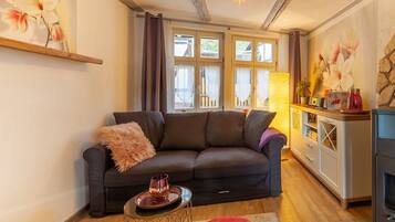 Apartamento, 1 quarto, terraço | Sala de estar | TV de ecrã plano, lareira, brinquedos