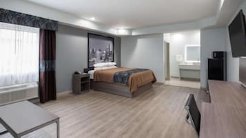 Quarto, 1 cama king-size | Secretária, berços/camas para crianças grátis, camas desdobráveis