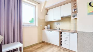 Apartament (19) | Cozinha privada | Um frigorífico, uma placa de cozinha, uma chaleira elétrica