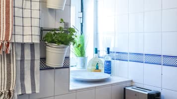 Apartamento, 1 quarto | Cozinha privada | Um frigorífico/congelador grande, um micro-ondas, uma placa de cozinha