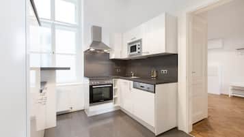 Apartamento, 1 quarto (No. 16, incl.cleaning fee 45 EUR) | Cozinha privada | Um frigorífico/congelador grande, uma placa de cozinha
