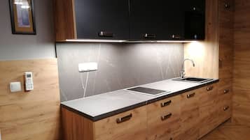 Apartamento Exclusivo, varanda, Vista para a cidade (Top 22) | Cozinha privada | Um frigorífico, um micro-ondas, uma placa de cozinha