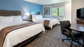 Roupas de cama premium, camas com colchões pillow-top, escrivaninha