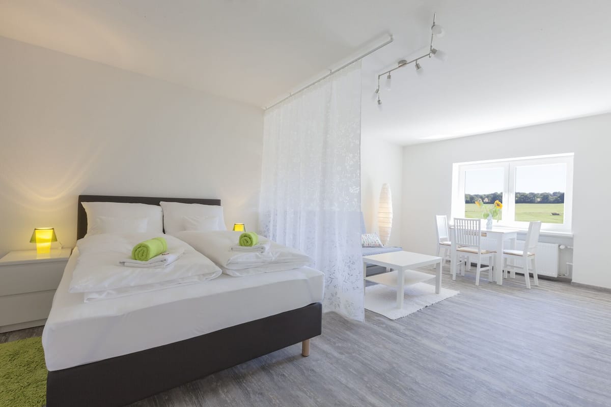 Quarto Duplo Familiar, não fumadores, cozinha | Roupa de alta qualidade, minibar, secretária