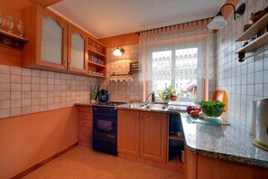 Apartamento luxo | Cozinha privada | Geladeira grande, micro-ondas, fogão, cooktop