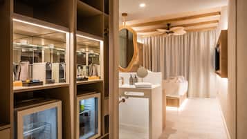 1 quarto, roupas de cama premium, frigobar, cofres nos quartos
