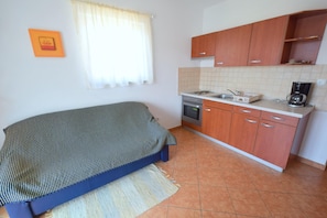 Apartamento, 2 quartos | Cozinha privada | Um frigorífico, um micro-ondas, uma placa de cozinha 