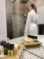 Quarto premium | Roupas de cama antialérgicas, edredons de pluma, frigobar, escrivaninha