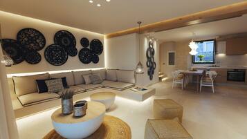 Villa Design, 3 quartos | Cozinha privada | Um frigorífico/congelador grande, um micro-ondas, um forno