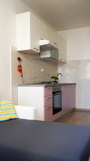 Geladeira, fogão, cooktop, talheres/pratos/utensílios de cozinha