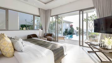 Superior Villa, 5 Bedrooms, Private Pool, Ocean Sunset View | Lençóis de algodão egípcio, roupa de alta qualidade, minibar
