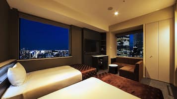 Quarto Twin, Vista para a cidade | Edredões de penas, cofre no quarto, cortinas/cortinados opacos