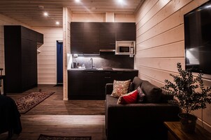 Um frigorífico, um micro-ondas, uma placa de cozinha 