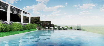 Piscina exterior, espreguiçadeiras 
