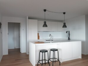 Apartamento Cidade | Cozinha privada | Um frigorífico/congelador grande, um forno, uma placa de cozinha