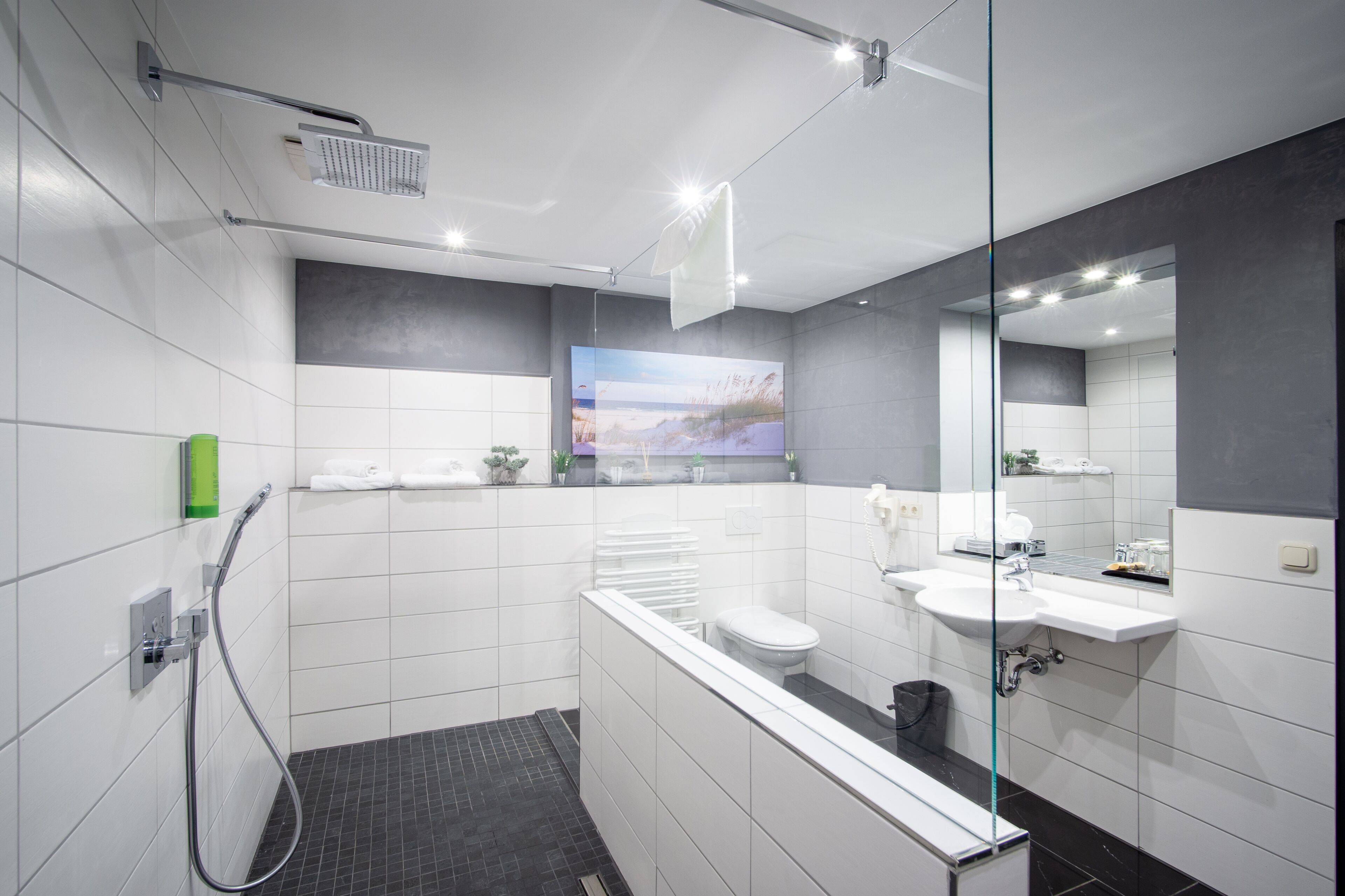 Suíte premium, 1 quarto, acessível, terraço | Banheiro | Chuveiro, secador de cabelo, toalhas de banho, sabonete