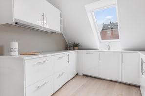 2 bedroom apartment, 3rd floor | Cozinha privada | Um frigorífico, um forno, uma placa de cozinha 
