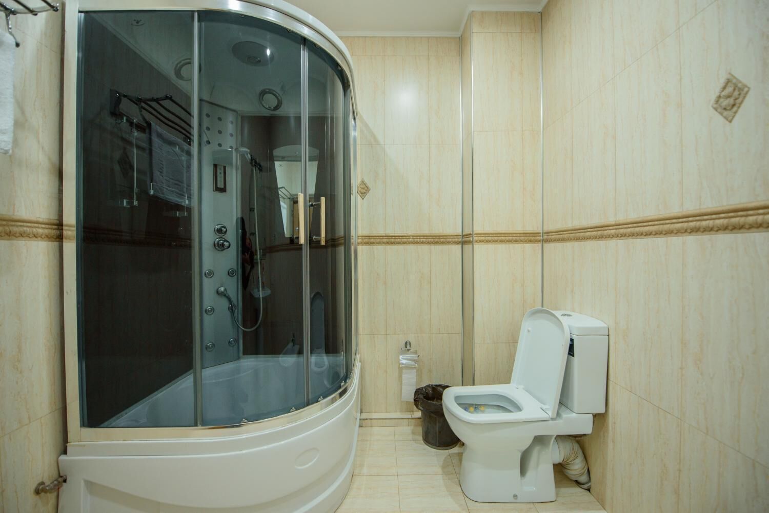 Chuveiro, produtos de toalete grátis, secador de cabelo 