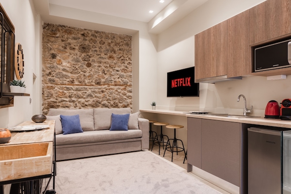 Dúplex Executivo (Maisonette) | Cozinha privada | Um frigorífico, um micro-ondas, um forno, uma placa de cozinha