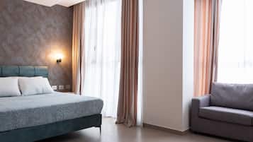 Apartamento Panorâmico | Lençóis de algodão egípcio, roupa de alta qualidade, secretária