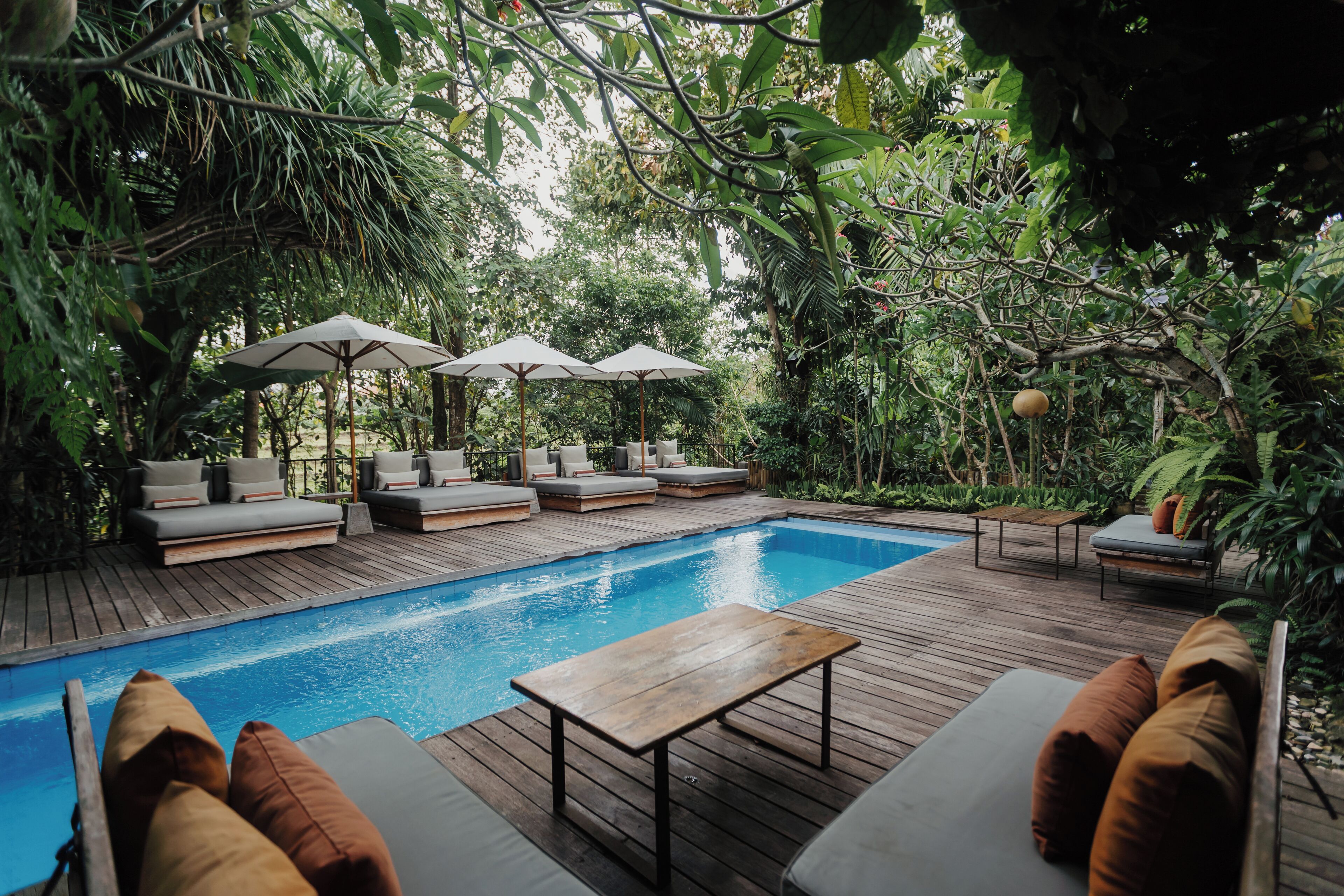 Piscina exterior, espreguiçadeiras 