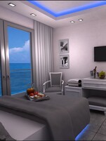 Quarto casal superluxo, vista para o mar | Roupas de cama de algodão egípcio, roupas de cama premium