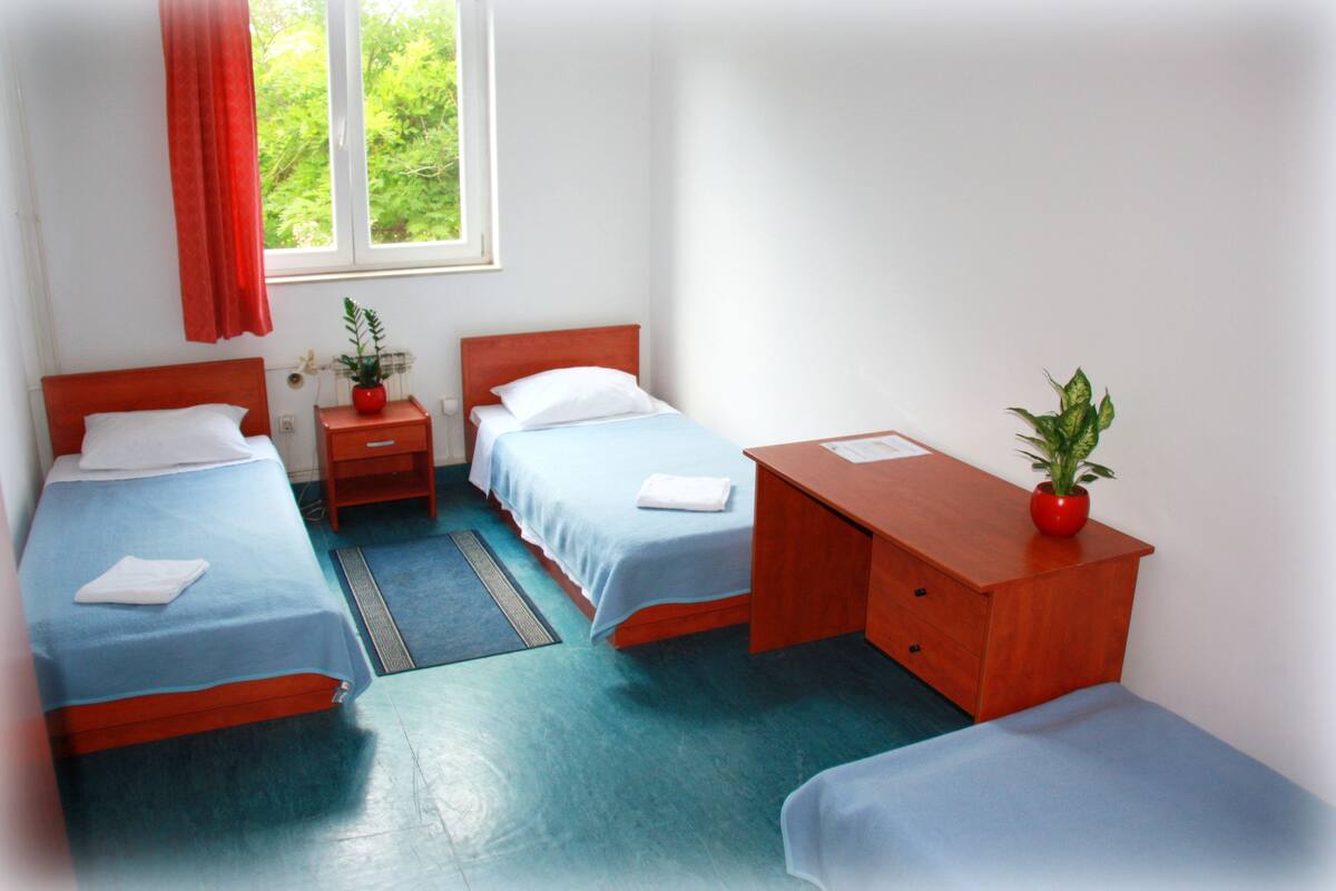 Quarto Twin Básico, casa de banho partilhada | Cortinas/cortinados opacos, ferro/tábua de engomar, Wi-fi grátis