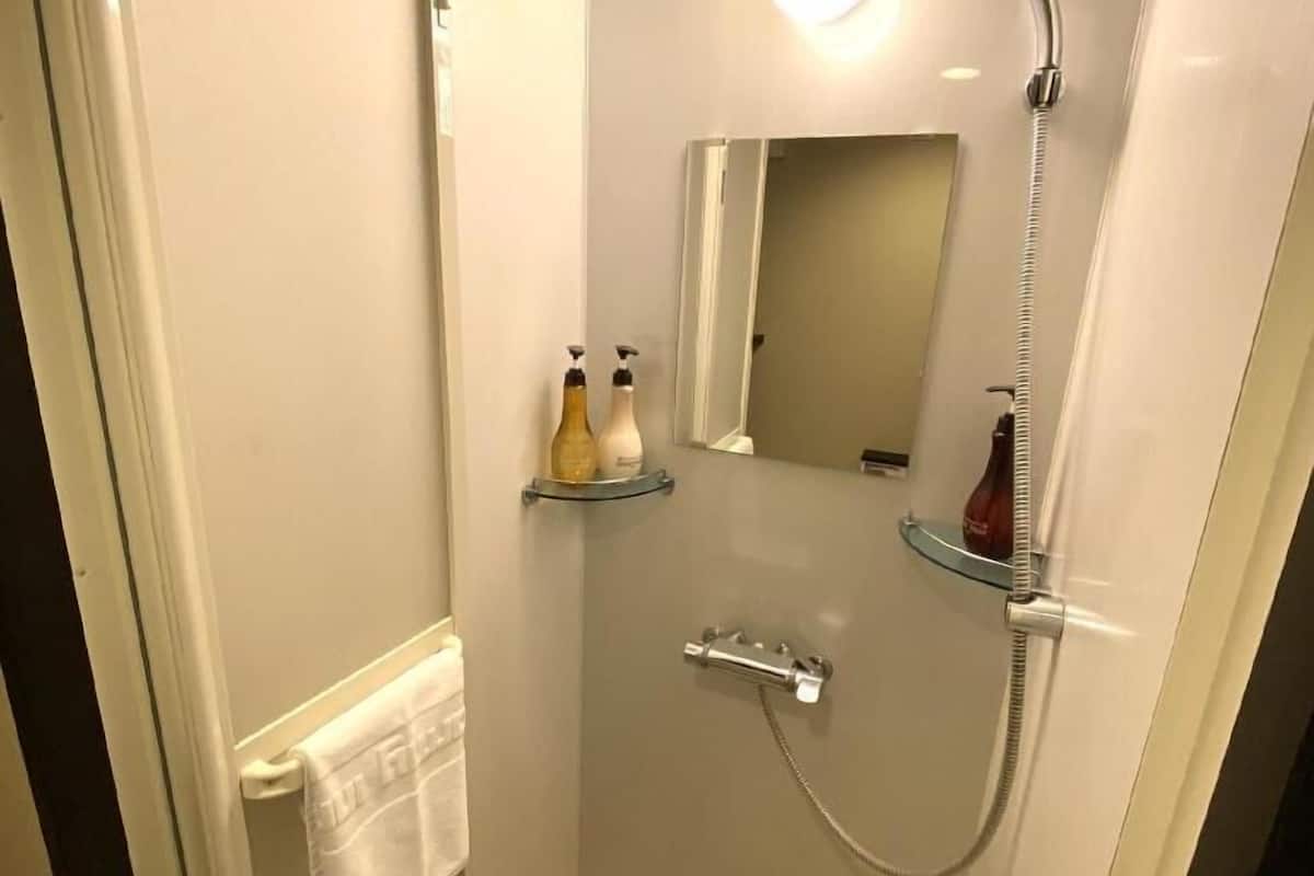 Banheiro | Chuveiro, produtos de toalete grátis, secador de cabelo, chinelos