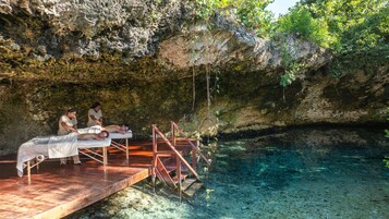 Área de tratamento exterior, sauna, banheira de hidromassagem, hammam 