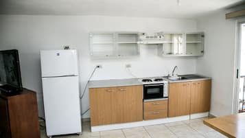 Quarto Duplo Empresarial | Kitchenette privada | Um frigorífico, um micro-ondas, uma placa de cozinha