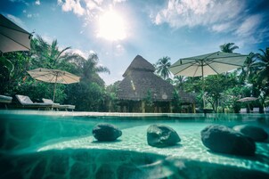 Piscina exterior, guarda-sóis, espreguiçadeiras 