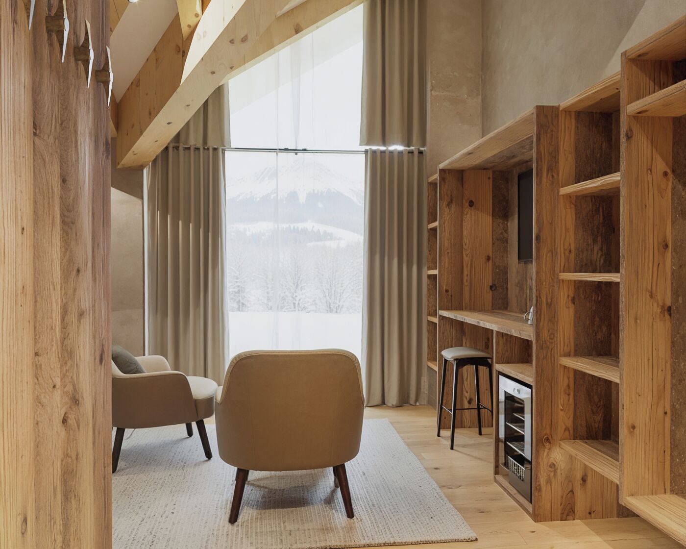 Quarto casal luxo | Área de estar | TV 26 polegadas com canais via satélite