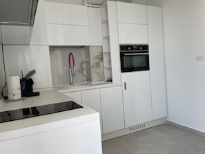 Suíte estúdio superluxo, para não fumantes, vista para o lago | Cozinha privada | Geladeira grande, micro-ondas, fogão, cooktop