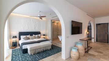 Apartamento superluxo, 1 quarto, sacada, vista para o mar (Free Access to AquaHouse & Beach) | 1 quarto, roupas de cama premium