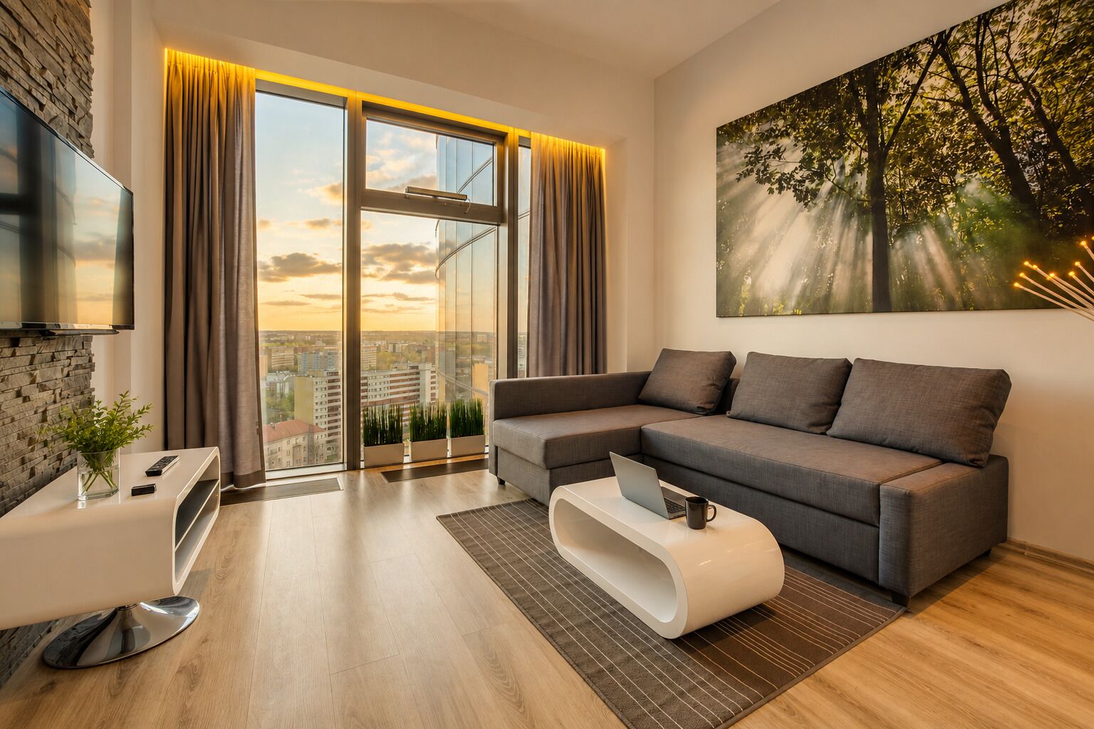 Suite Standard, 1 quarto, ar condicionado, Vista para a cidade | Roupa de alta qualidade, com decoração personalizada 