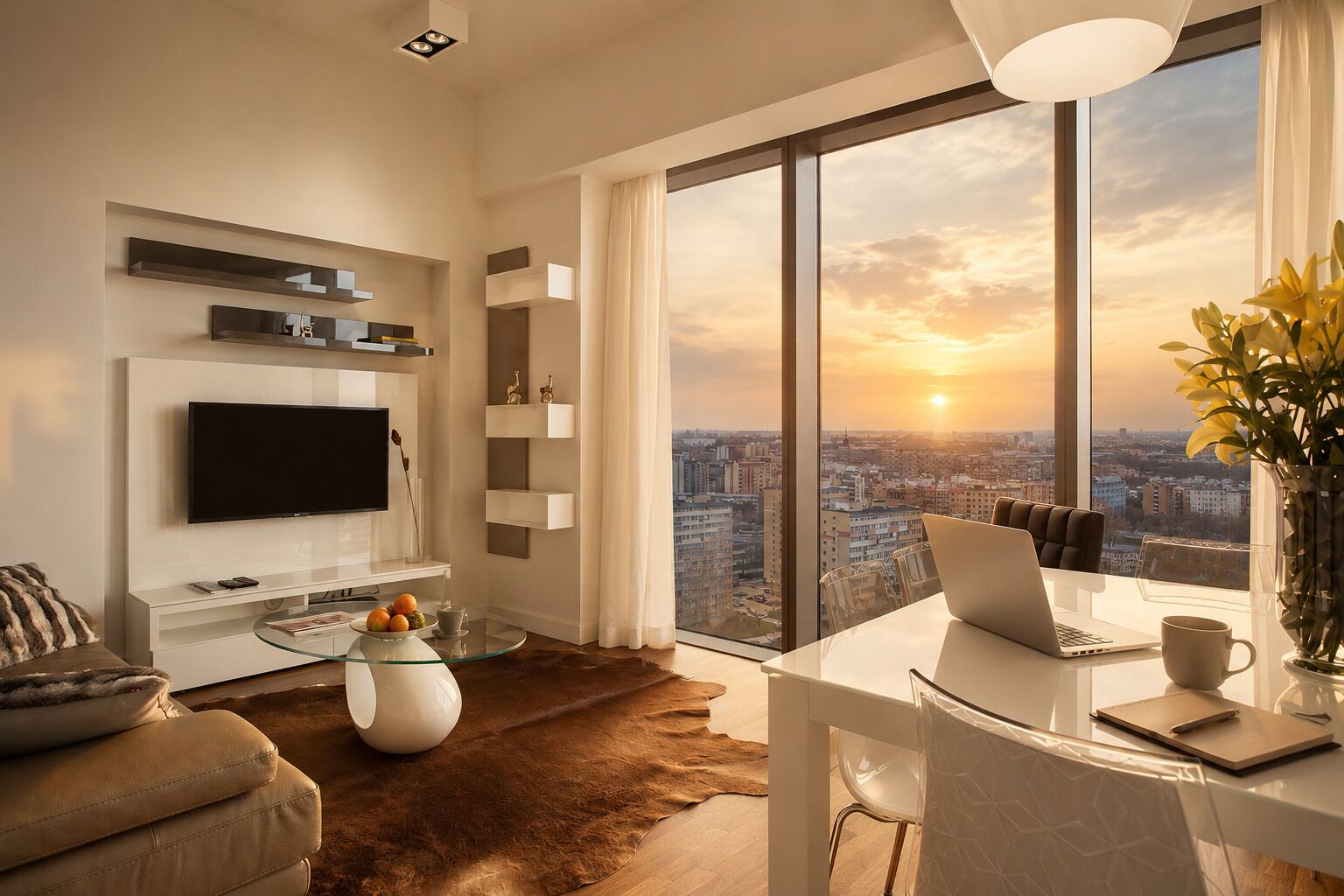 Suite Standard, 1 quarto, ar condicionado, Vista para a cidade | Sala de estar | Smart TV de 55 de polegadas com canais digitais, televisor, Netflix 
