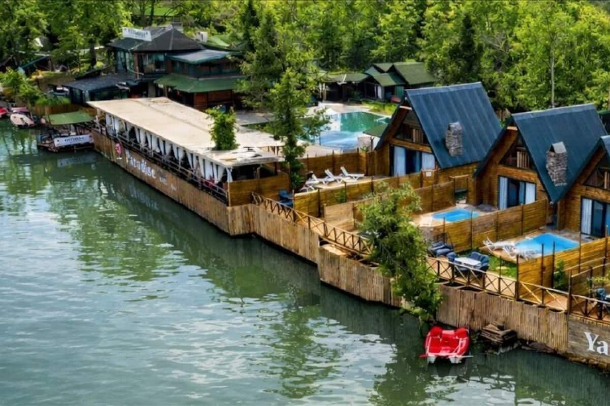 Casa na árvore premium, 2 quartos, vista para o lago, ao lado do lago | Roupas de cama de algodão egípcio, roupas de cama premium, frigobar