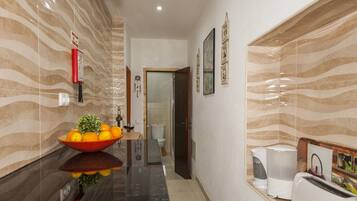 Apartamento, 1 quarto | Cozinha privada | Um frigorífico/congelador grande, um micro-ondas, uma placa de cozinha