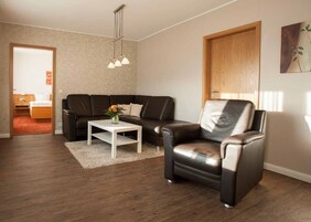 Apartamento básico | Área de estar | TV de tela plana 50 cm com canais via satélite, TV