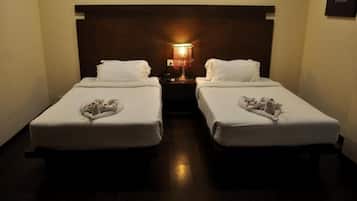 Roupa hipoalergénica, camas de colchão viscoelástico, minibar