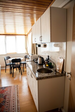 Suite-Estúdio Panorâmica | Cozinha privada | Uma cafeteira/bule, uma chaleira elétrica, Rolo de cozinha 