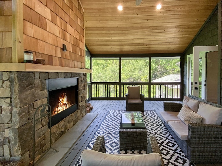 Azalea At Highlands Falls | Screened In Porch With Outdoor Fireplace - Highlands, NC