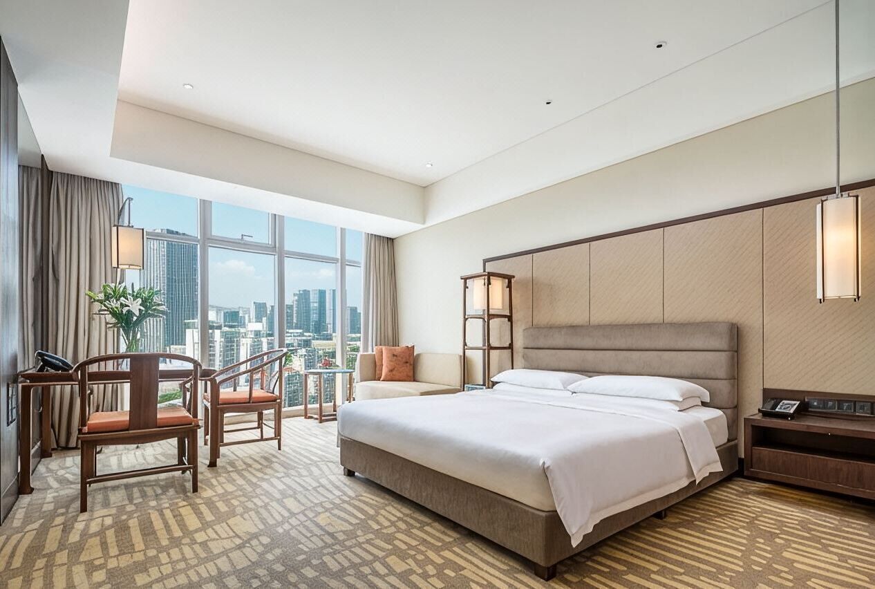 Roupas de cama premium, edredons de pluma, cofres nos quartos