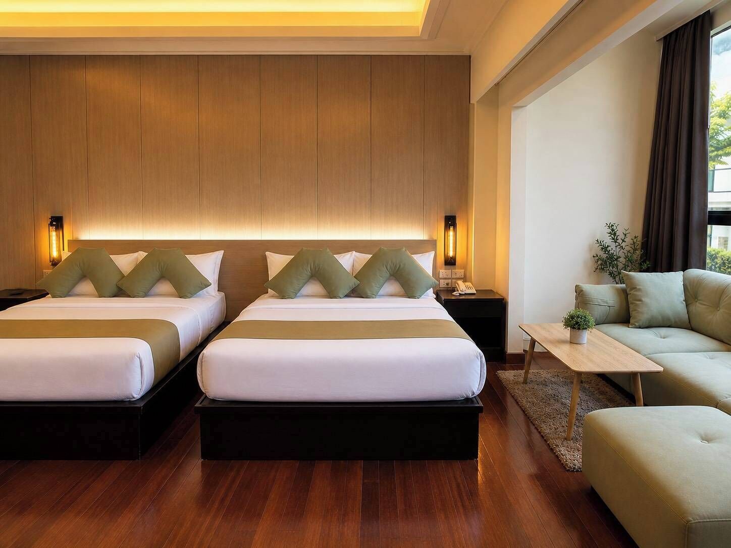 Chalé Familiar, 2 quartos, não fumadores, vista para a piscina | Com decoração personalizada, com mobília individualizada, secretária 