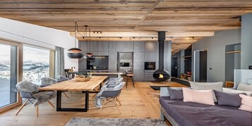 Penthouse, 3 quartos (White Gold) | Cozinha privada | Um frigorífico, um micro-ondas, um forno, uma placa de cozinha 