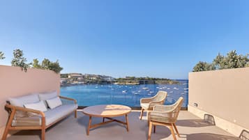 Diamond Executive Suite with Outdoor Heated Plunge Pool & Hydromassage - Sea View | 1 quarto, roupas de cama de algodão egípcio, roupas de cama premium