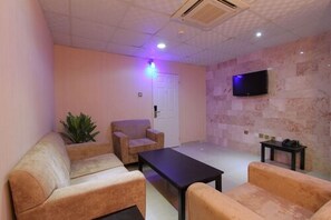 Quarto Executivo, 1 cama king-size, não fumadores, vista para o parque | Sala de estar | Televisor plasma de 10 polegadas com canais via satélite, televisor