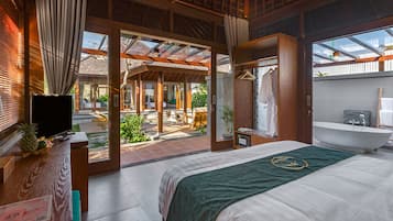 Villa de Luxo, 3 quartos, piscina privativa | 1 quarto, lençóis de algodão egípcio, roupa de alta qualidade, minibar